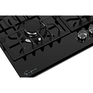 Empava 30" Gas Stove Cooktop LPG/NG Convertible with 5 Italy SABAF Burners Tempered Glass in Black, 30 Inch