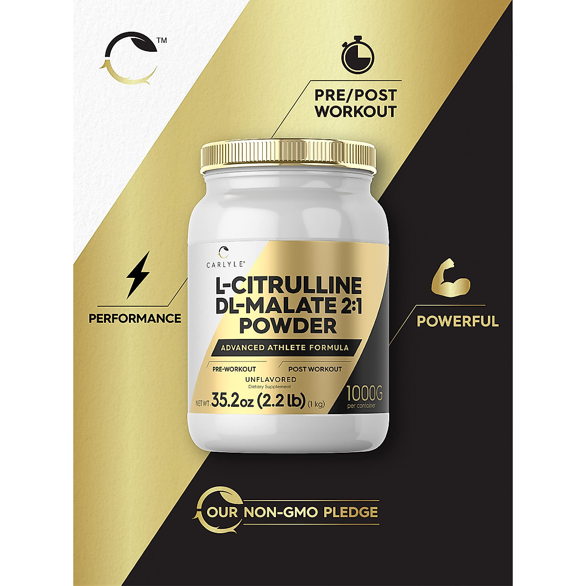 Carlyle L Citrulline Malate Powder | 3000mg | 2:1 | Unflavored | 1 Kg Container | Vegetarian, Non-GMO, Gluten Free