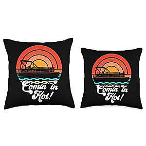 Pontoon Boat Accessories & Lake Life Tees Comin in Hot Funny Boat Owner Pontoon Captain Lake Life Throw Pillow, 16x16, Multicolor