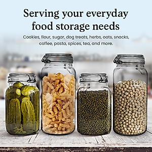 Set of 3 Glass Mason Jar with Airtight Lid 50 Ounces | Glass Storage Container for Food, Flour, Pasta, Coffee, Candy, Dog Treats, Snacks