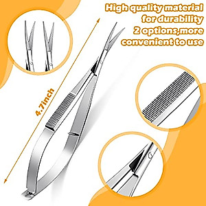 2 Pieces 4.7 Inch Stainless Steel Spring Scissors Embroidery Sewing Snips Scissors Eyebrow Trimming Scissor Curved Tip Thread Scissor for Ear Nose Mustache, 2 Styles (Silver)