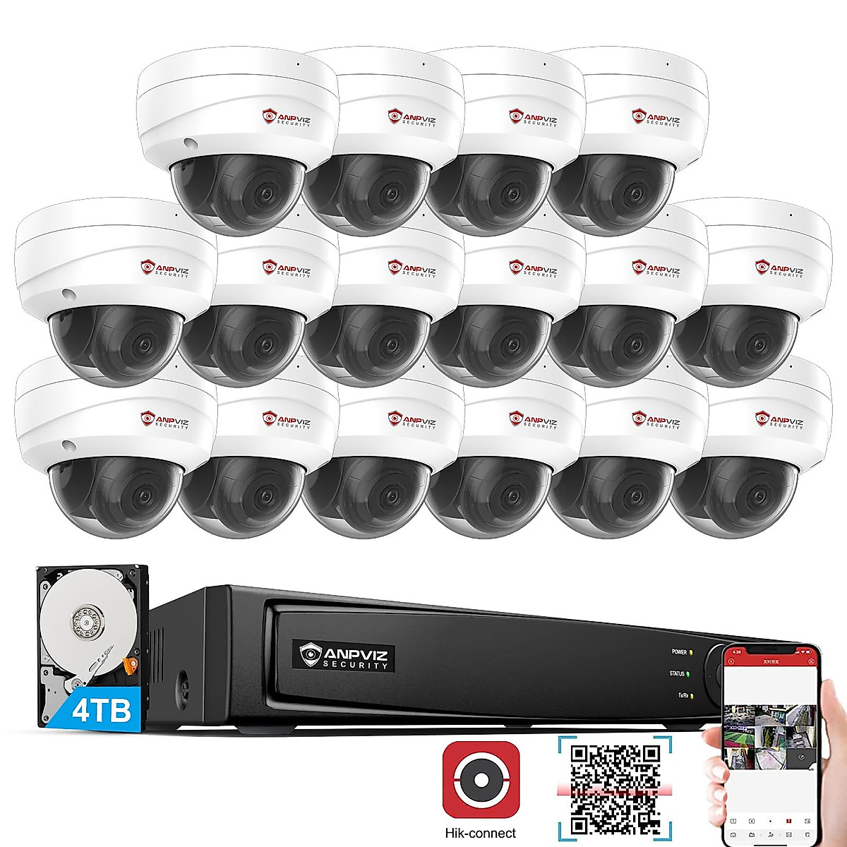 【Audio】Anpviz 16CH 4K 8MP IP PoE Security Camera System 4TB,16CH 4K H.265+ NVR & 16pcs Dome 8MP IP PoE Cameras, 98ft Night Vision,Wide Angle,24/7 Recording,Outdoor Indoor Waterproof IP67 SD Card Slot