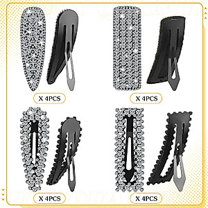 16 Pcs Rhinestone Snap Hair Accessories: Bridal Shower Hair Clips and Decorative Hair Pins for Women & Girls - 3 Inches Large Silver Bling Hairpins for Weddings