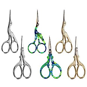 6PCS Stainless Steel Small Sewing Scissors, 3.6 Inch Sewing Dressmaker Scissors, Stork Scissors Office Fabric Crane Detail Scissors Craft Supplies for Embroidery, Craft, Needle Work, Art Work