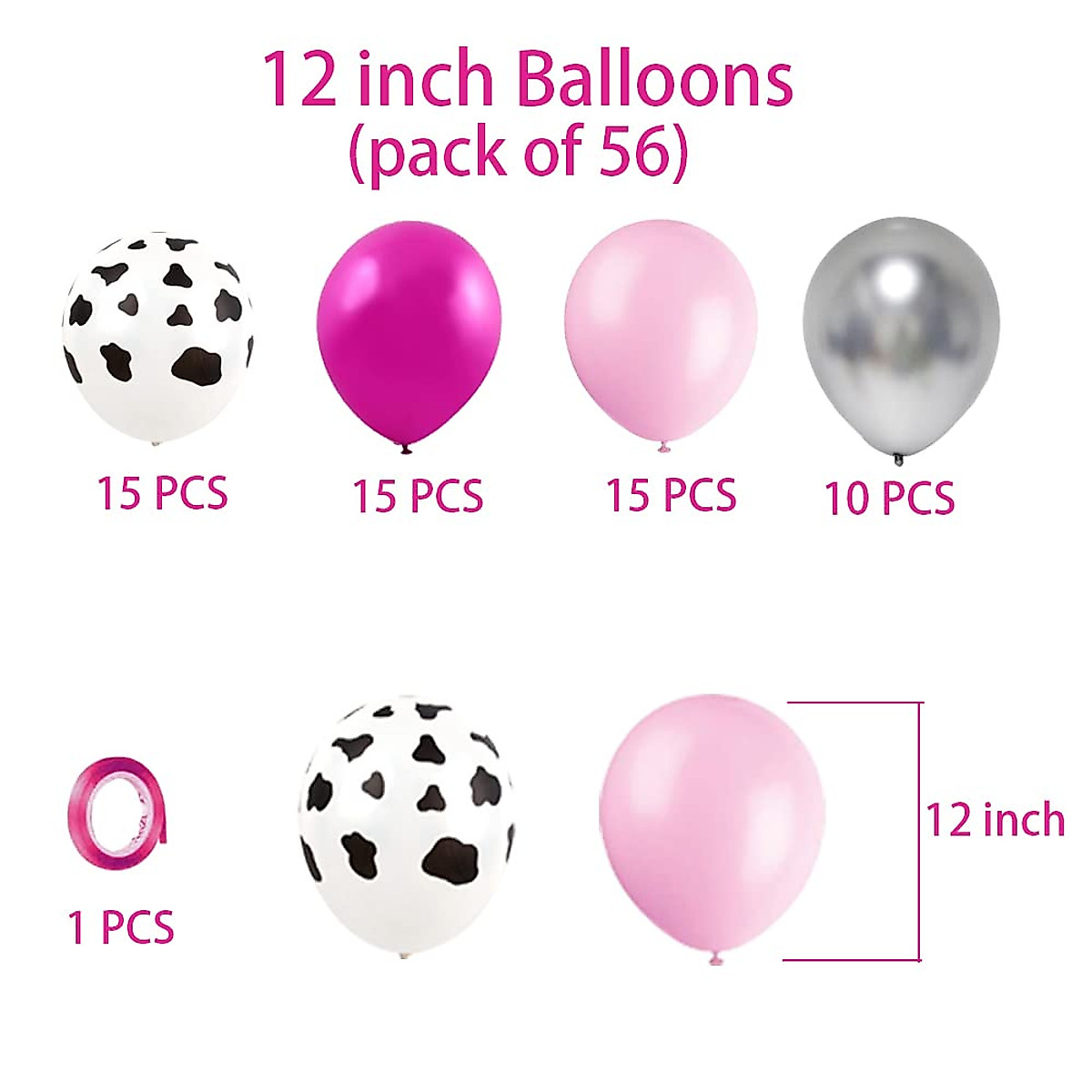 Rose Red Cow Party Decoration Balloon for Western Cowgirl Party,12inch White Cows Balloons Rose Red,Pink,Metallic Silver,Cowgirl Latex Balloons for Bachelorette Bridal Shower Baby Shower Wedding