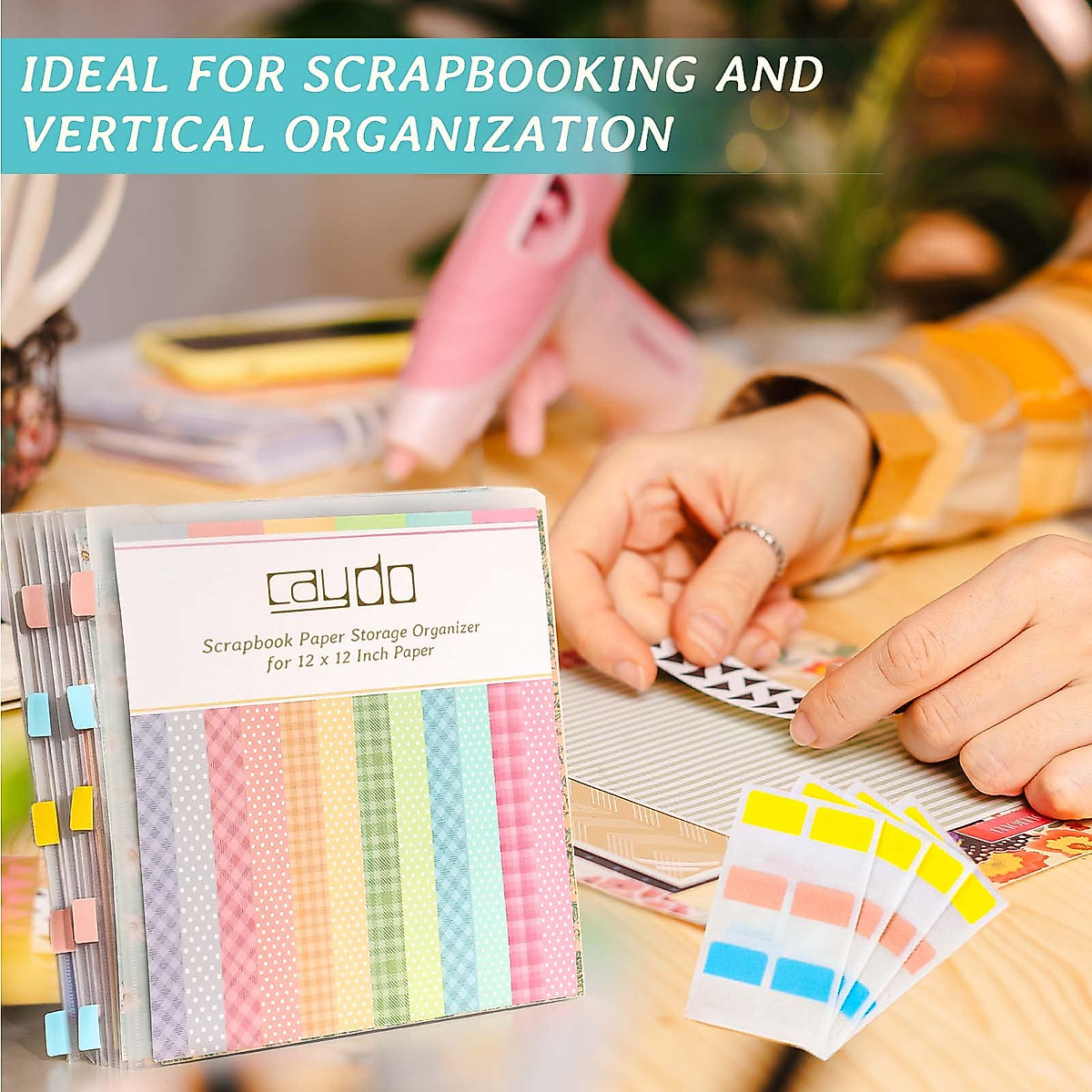 Caydo 50 Pieces Scrapbook Paper Storage Organizer with 120 Pieces Sticky Index Tabs Scrapbook Paper Storage Bags for Holding 12 x 12 Inch Scrapbook Paper, Paper Files, Vinyl Paper and Cardstock