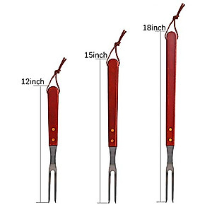 PEPKICN 2 Tine Stainless Steel Carving Fork-Barbecue Meat Fork-Camp Cooking Tool with Wooden Handle (18 inches)