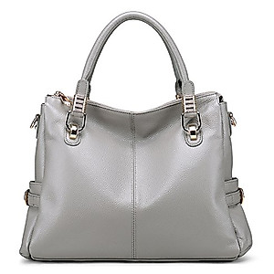 AINIMOER Womens Genuine Leather Vintage Tote Shoulder Bag Top-handle Crossbody Handbags Large Capacity Ladies' Purse (Gray)