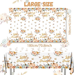 3Pcs Little Pumpkin Tablecloths-Floral Pumpkin Theme Rectangular Plastic Table Covers Fall Baby Shower Birthday Party Supplies for Boys Girls