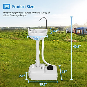 YITAHOME Portable Sink Camping Hand Washing Station with 17 L Wash Basin Stand, Rolling Wheels, Soap Dispenser, Towel Holder, for Outdoor, Travel, Boat, Gather, Garden, Worksite, White