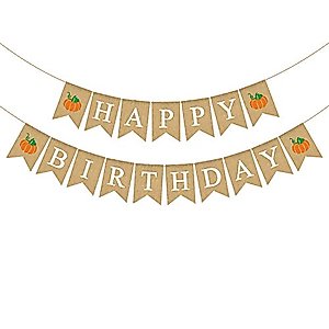 Rainlemon Jute Burlap Happy Birthday Banner with Pumpkin Rustic Fall Autumn Birthday Party Garland Decoration