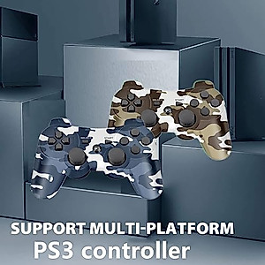 Rzzhgzq 2 Pack PS3 Wireless Controller Playstation 3 Controller Wireless Bluetooth Gamepad with USB Charger Cable for PS3 Console (Camo Brown+ Camo Blue)