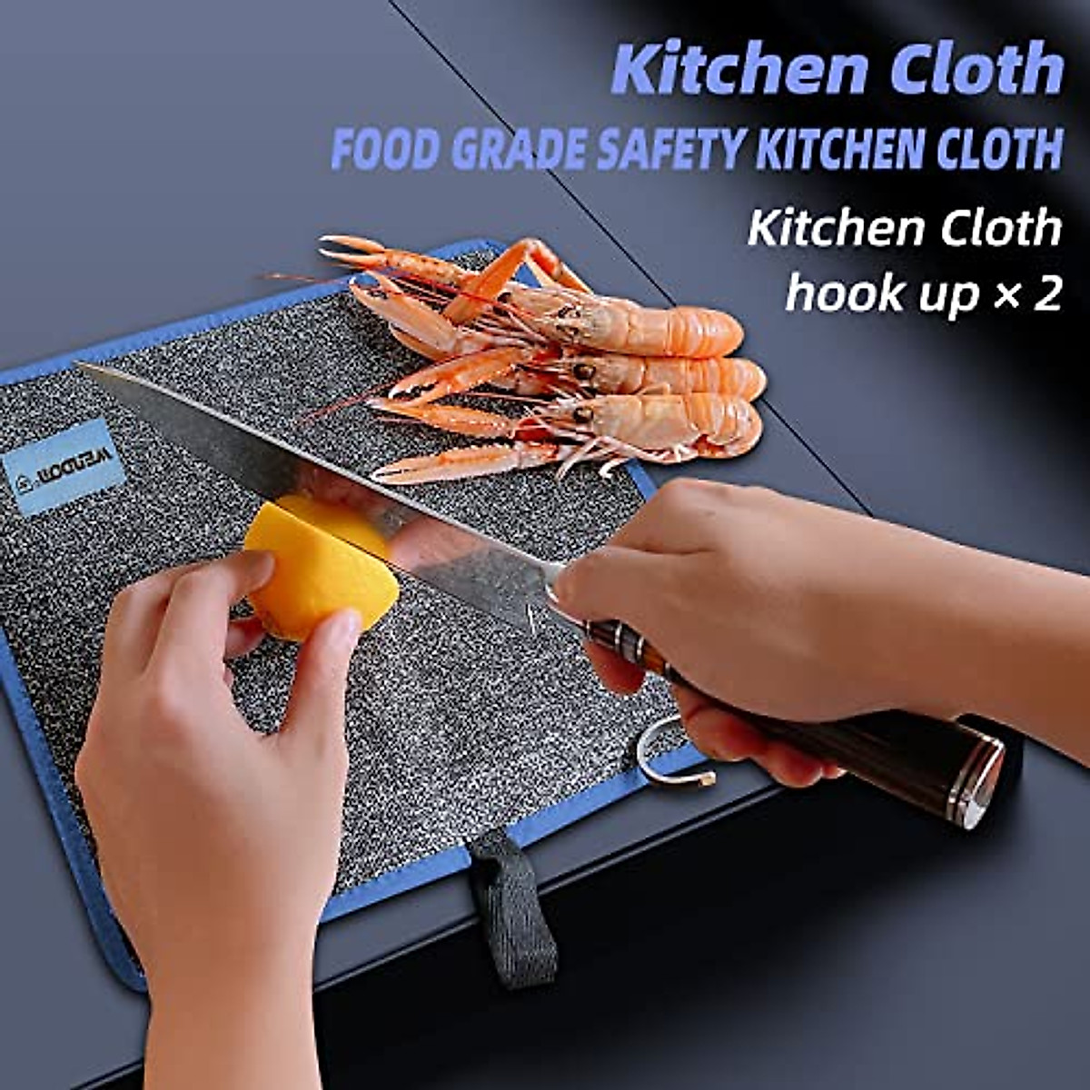 WENDOM Cut Resistant Oyster Shucking Cloth use with Oyster Knife Shucker Opener or Kicthen knives Permium Level 5 Protection Food Grade with 2pcs Hanging Hooks