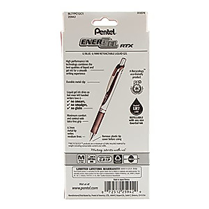 Pentel® EnerGel™ RTX Retractable Liquid Gel Pens, Medium Point, 0.7 mm, 54% Recycled, Blue Barrel, Blue Ink, Pack Of 12