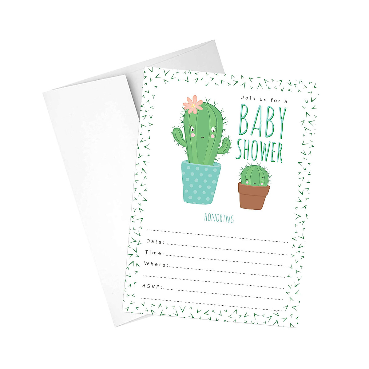 Cactus Gender Neutral 5x7 Baby Shower Invitations - 24 invites and 24 White envelopes