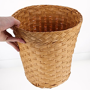 DEARMAMY Wicker Trash Can - Woven Wicker Waste Basket Round Rattan Waste Paper Bin Office Garbage Can Rubbish Basket Laundry Hamper for Kitchen Home Office