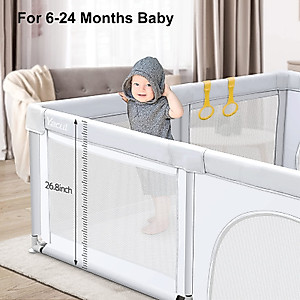 Baby Playpen, 71"x59" Play Pens for Babies and Toddlers, Extra Large Infants Playpen Gate Kids Safety Play Yard (Light Gray)