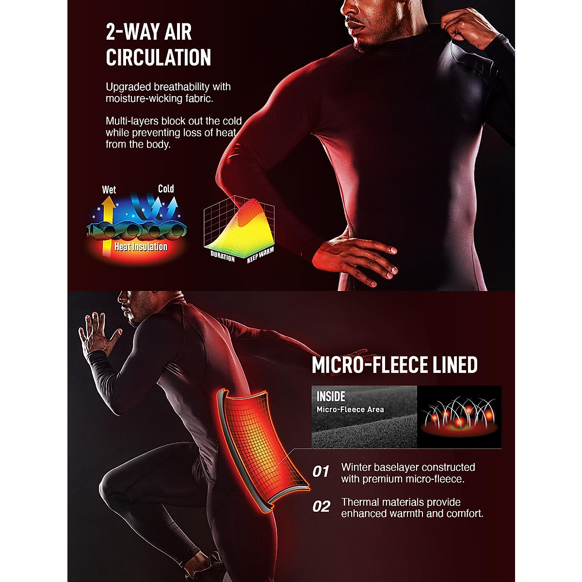 ATHLIO Men's Thermal Long Sleeve Compression Shirts, Turtle/Mock Winter Sports Base Layer, Active Running Shirt, Active Shirts 3pack Black/Black/Black, Medium