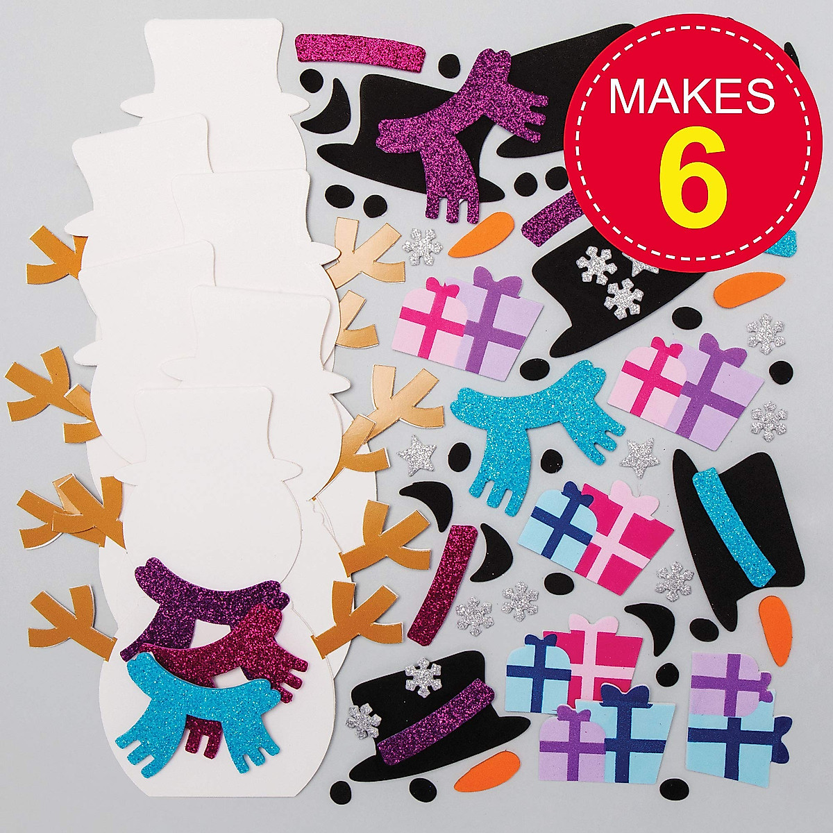 Baker Ross AX531 Snowman Mix & Match Card Kits - Pack of 6, Personalize Your Own Festive Cards, Arts and Crafts for Kids