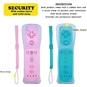 ZeroStory 2 Packs Wireless Controller and Nunchuck for Wii and Wii U Console, Gamepad with Silicone Case and Wrist Strap (Pink and Blue)