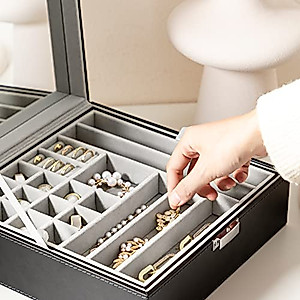 Oyydecor Jewelry Box for Women Girls' Gifts, 2 Layer Jewelry Organizer, PU Leather Display Jewelry Storage Case with Removable Tray and Mirror for Necklace Earrings Rings Bracelets