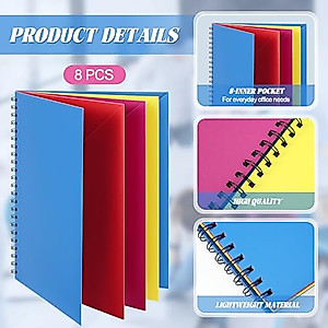 Henoyso 8 Pcs Multi Pocket Folders 8 Pocket Paper Folder Spiral Portfolio Spiral Binders Document Organizer Folio Letter Size Paper Folders for Office Business Document Papers Organizer