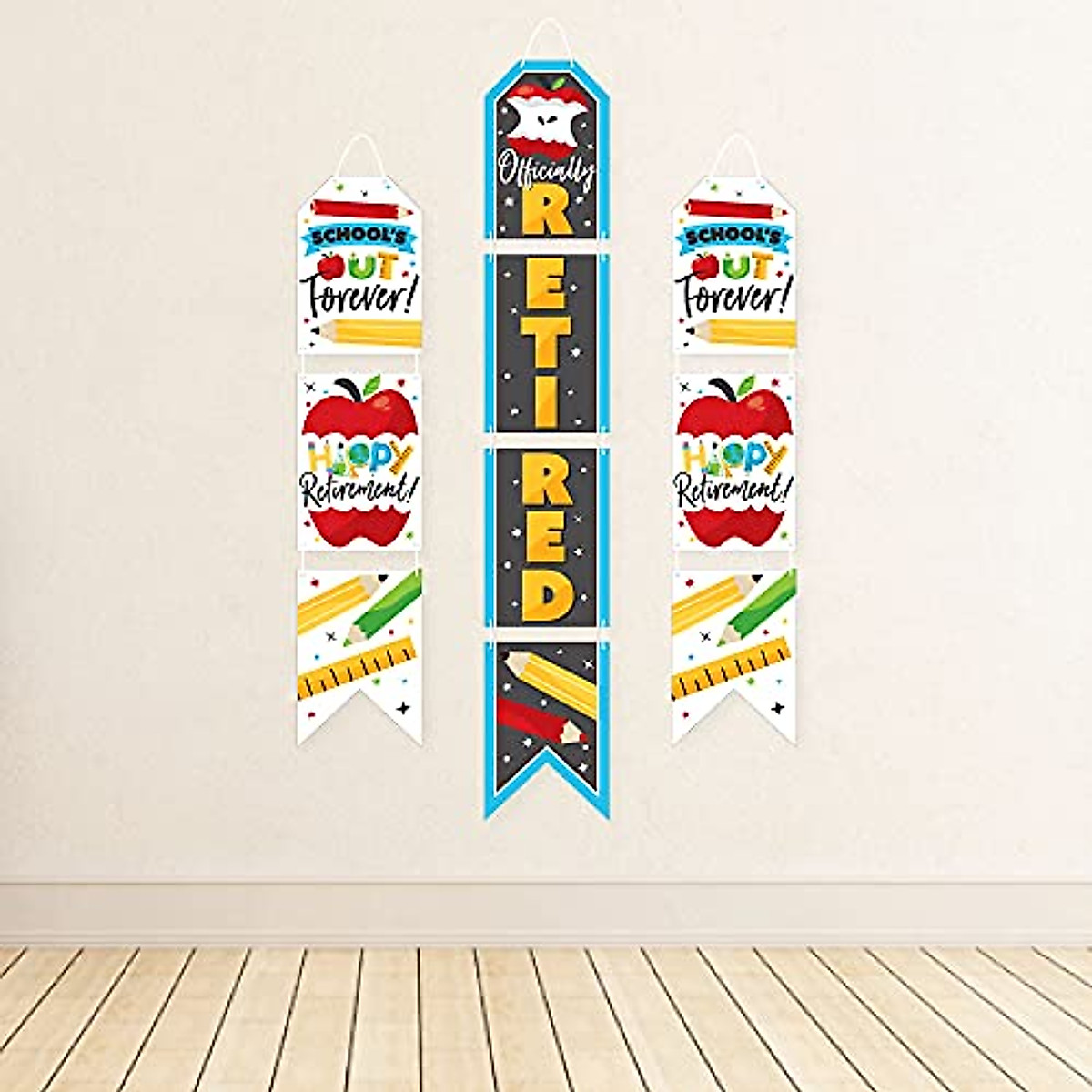 Big Dot of Happiness Teacher Retirement - Hanging Vertical Paper Door Banners - Happy Retirement Party Wall Decoration Kit - Indoor Door Decor