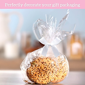 Gejoy 100 Pieces Mini Satin Ribbon Twist Tie Bows DIY Twist Bow Crafts Tying Up for Halloween Christmas Wedding Gift Wrapping Candy Treat Bags Decoration (White)