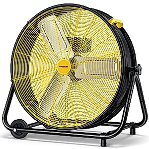 VAGKRI 24 Inch Industrial Drum Fan, 320W High Velocity Floor Fan, 3 Speed Heavy Duty Metal Air Circulator, 360° Tilt with Casters Handle ETL Standard for Patios, Warehouse, Commercial, Basement