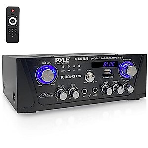 Pyle Bluetooth Digital Home Karaoke Amplifier - 600W Home Audio Desktop Power Amplifier Receiver w/LED Display, Cooling Fan, USB/SD Memory Card Reader, Optical/Coaxial, DVD/Mic Inputs -PKRMX4000