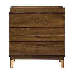 Babyletto Gelato 3-Drawer Changer Dresser with Removable Changing Tray in Natural Walnut and Brushed Gold Feet, Greenguard Gold Certified