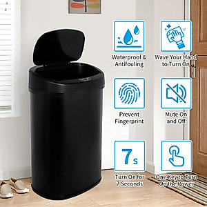 BLKMTY 13-Gallon Kitchen Trash Can 50L Stainless Steel Garbage Can Tall Automatic Trash Bin Touchfree Trash Cans Motion Sensor Garbage Bin Metal Waste Bin with Lid for Office Bathroom, Black