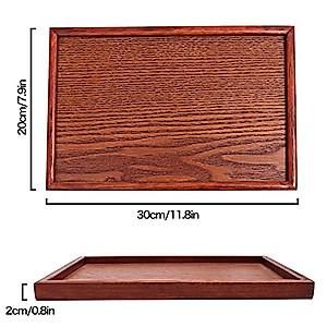 Solid Wood Serving Tray, Rectangle Non-Slip Tea Coffee Snack Plate, Food Meals Serving Tray with Raised Edges for Home Kitchen Restaurant(11.8x7.9x0.8, Brown)