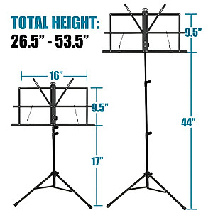 GLEAM Music Stand - 2 in 1 Dual-Use Desktop Book Stand Folding Music Holder Portable and Lightweight with Music Sheet Clip Holder & Carrying Bag Suitable for Instrumental Performance (Black)