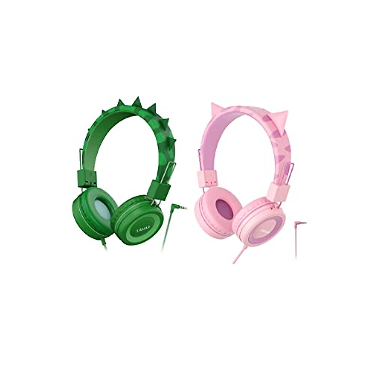 SIMJAR Dinosaur & Cat Ear Kids Headphones with Microphone for School, Volume Limiter 85/94dB, Wired Girls Headphones with Foldable Design for Online Learning/Travel/Tablet/iPad