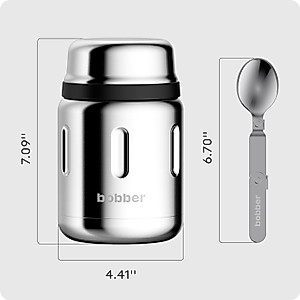 BOBBER Jerrycan - 24 Oz Insulated Stainless Steel Thermo Food Jar With Extra-Wide Mouth and Built-in Folding Spoon - Keeps Hot for 14 Hours and Cold for 20 Hours (Glossy)