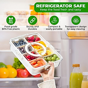 Kenswiss 2 Pack Divided Serving Tray with Lid and Handle | Portable Snackle Box for Adults, Kids | Charcuterie Container with 8 and 4 Compartments | Snack Organizer for Fruits and Travel