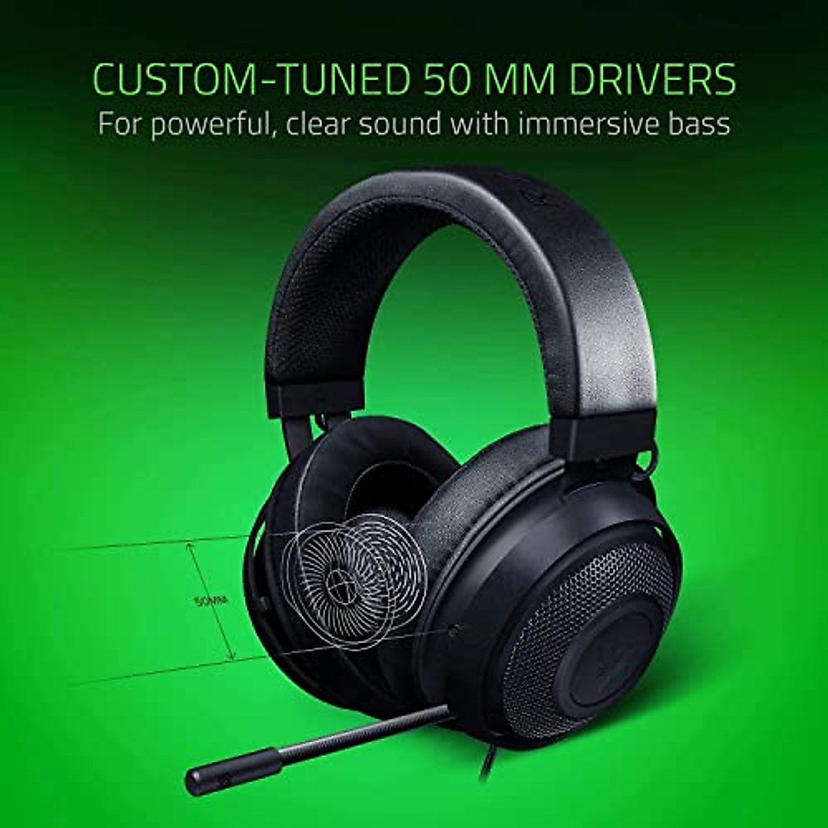 Razer Kraken - Cross-Platform Wired Gaming Headset (Custom Tuned 50mm Drivers, Unidirectional Microphone, 3.5mm Cable with in-line Controls, Cross Platform Compatible) Black