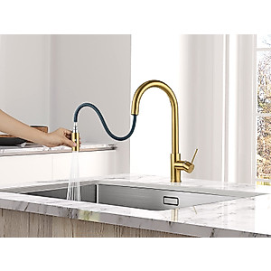 AguaStella AS60BG Brushed Gold Kitchen Sink Faucet with Pull Down Sprayer Single Handle