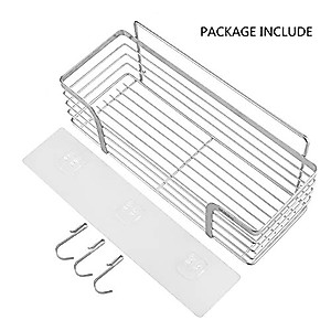 N+A Shower Caddy Kitchen Caddies Shelves Basket Bathroom Adhesive Storage Shelf No Drilling SUS304 Stainless Steel Toilet Shell with 3 Moveable Hooks for Hanging Razor Sponge