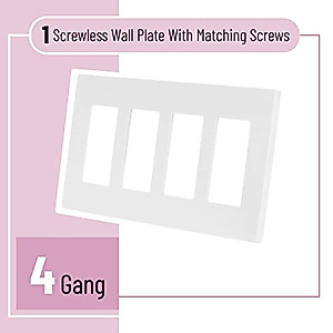 Bates- Screwless Decorator Wall Plates, 4 Gang Wall Plate, Decorator Wall Plate, Outlet Covers, Wall Plates, White Outlet Covers, 4 Gang Screwless Wall Plate, Screwless Wall Plate.