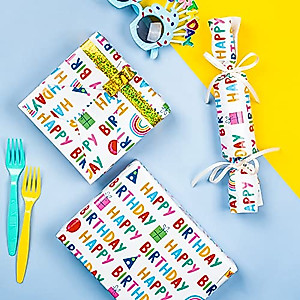 WRAPAHOLIC Birthday Wrapping Paper Roll - Happy Birthday Lettering and Gift Box Design for Birthday, Holiday, Party, Baby Shower - 30 Inch x 33 Feet