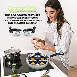 Egg Poacher - Eggssentials Poached Egg Maker, Stainless Steel Egg Poaching Pan, Poached Eggs Cooker Food Grade Safe PFOA Free with Spatula