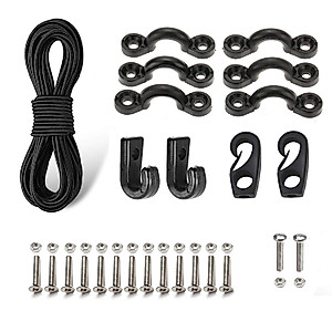PERCARE Premium Kayak Bungee Cord Deck Rigging Kit 8 Feet Black with Screws and 2 J-Hooks, Boat Canoe Accessory Outfitting Fishing Storage Bungee Kit Tie Down Pad Eye with Screw and Lashing Hook