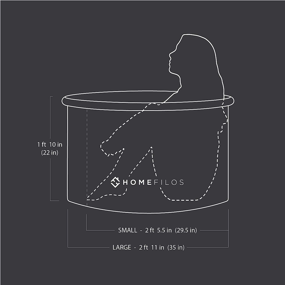 Portable Bathtub (Large) by Homefilos, Ice Bath and Cold Plunge for Athletes, Inflatable Adult Size Japanese Soaking Hot Tub for Shower Stall