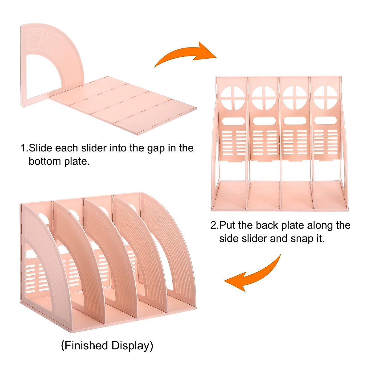 PATIKIL Magazine File Holder, Plastic Vertical 4 Compartment Desktop File Book Newspaper Notebook Storage Rack Bookshelf Folder Organizer for Office, Light Pink