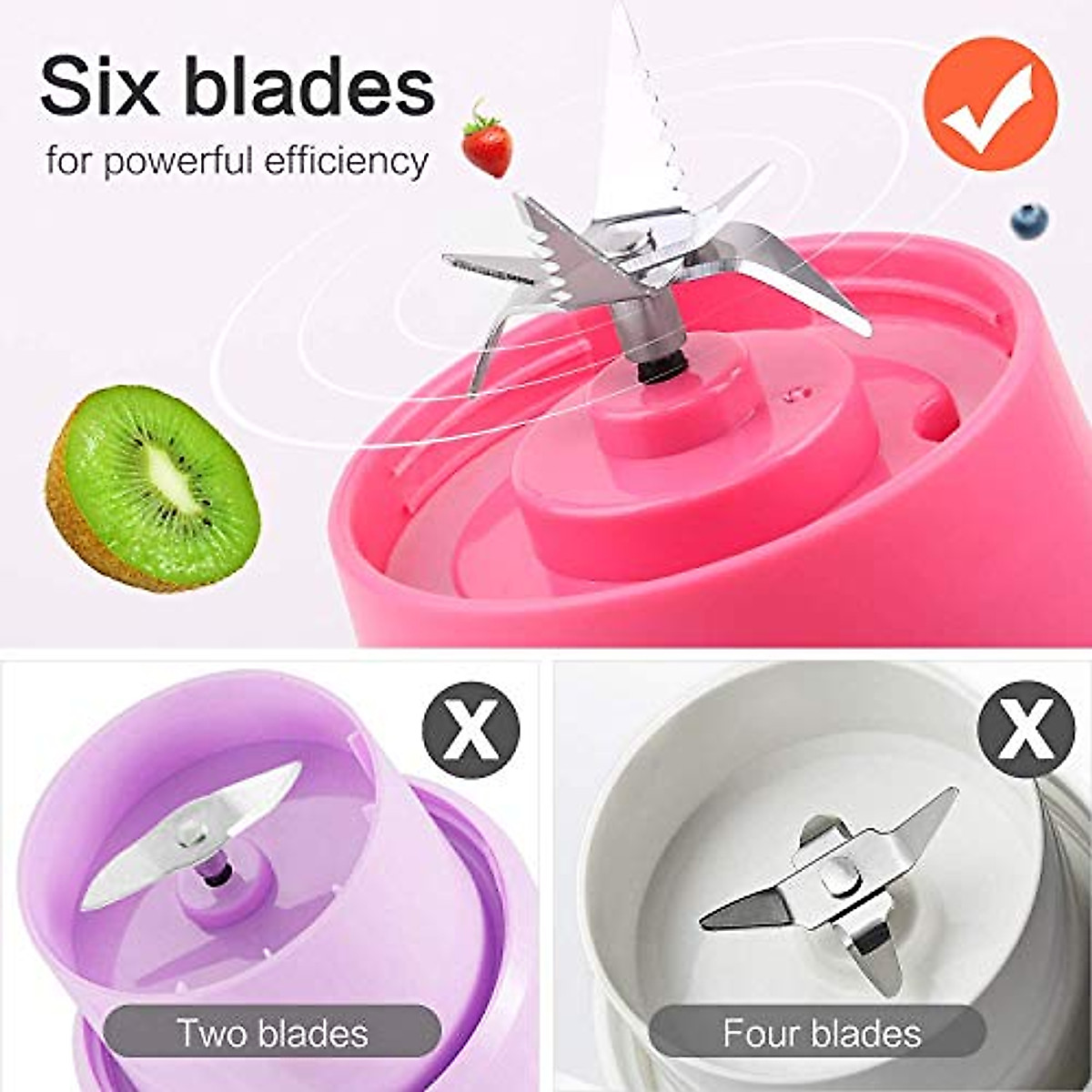 HANBO Electric Portable Juicer Blender Cup, Household Fruit Mixer with Six Blades in 3D, 380ml USB Rechargeable Juice Blender Magnetic Secure Switch Electric Fruit Mixer (Light Green)