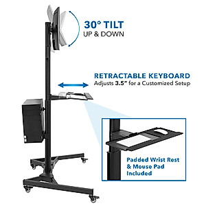 Mount-It! Adjustable Mobile PC Workstation - Dual Monitors up to 32", Rolling Computer Cart Wheels, Rolling 2 Monitor Stand, Keyboard and CPU Holder for Office, Medical, Hospitals, Home & Classrooms