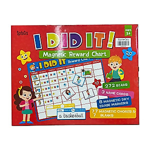 Magnetic Reward Chart, Dry Erase Kids Behavior Responsibility Task Board-84 Chores (including 7 Blanks), 272 Magnetic Stars, 8 Markers & 3 Name Cards-Good Behavior Daily Routine to motivate kids
