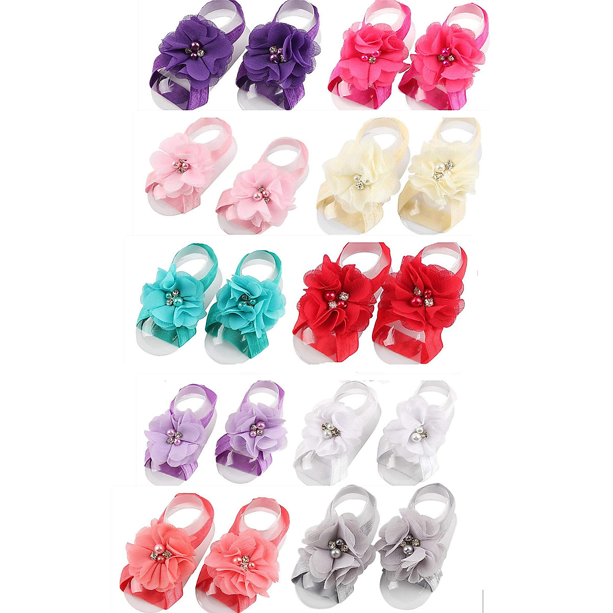 Toptim Baby Girl's Barefoot Sandals Flower for Newborn Toddlers (0-3T) (10 Colors)